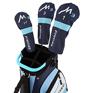 Precise M3 Ladies Womens Complete Golf Clubs Set Includes Driver, Fairway, Hybrid, 7-PW Irons, Putter, Stand Bag, 3 H/C's Blue - Regular or Petite Size!
