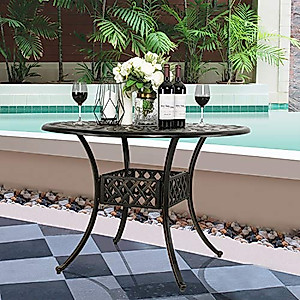 Nuu Garden 42 Inch Patio Dining Table Round Cast Aluminum Bistro Table with Umbrella Hole for Backyard Garden Black with Antique Bronze at The Edge