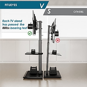 FITUEYES Floor TV Stands with Swivel TILT Mount for 32 39 40 43 49 50 55 60 65 70 75 Inch LCD LED TVs with Iron Base Adjustable Shelf Universal Television Stands for Bedroom and Living Room (Black)