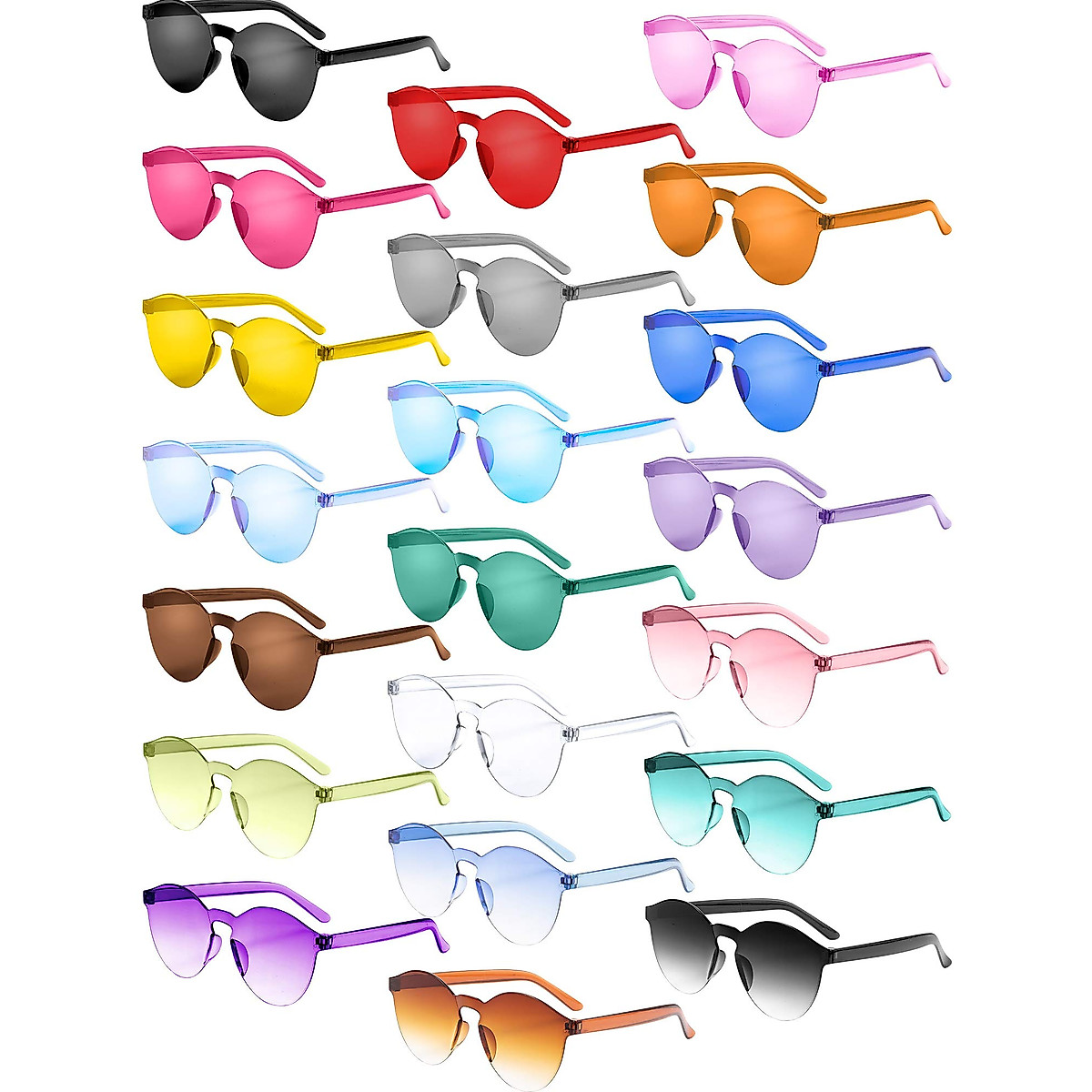 Gejoy 21 Pieces Round Rimless Sunglasses Transparent Candy Color Tinted Eyewear, Multicoloured, Medium