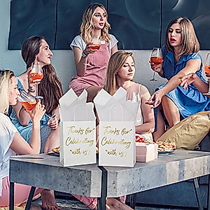 Cooraby 24 Pack White Kraft Paper Bags with Handles Thanks for Celebrating with Us Bags Party Favor Bags Medium Gift Bags Party Favor Bags with Tissue Papers for Birthday, Wedding, Baby Shower