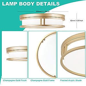 Flynix 12.5 Inch LED Flush Mount Ceiling Light Fixture, 26W, Super Bright 1700 Lumens, 3 Color 3000K/4000K/5000K, Dimmable Ceiling Lamp for Bedroom Hallway Bathroom Kitchen (Gold)