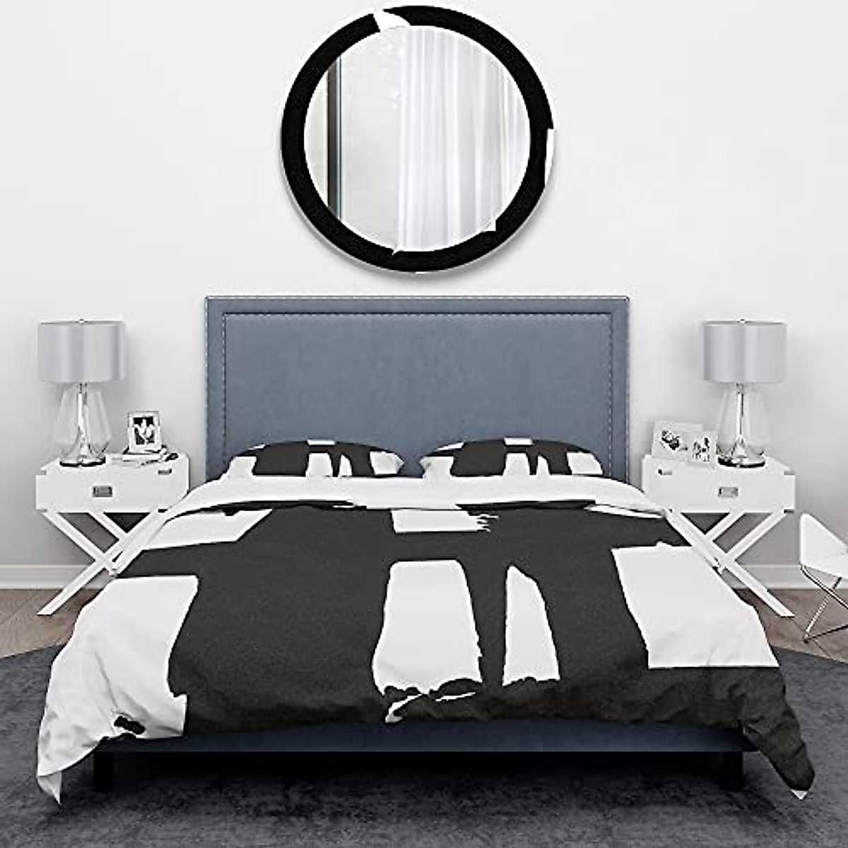 DesignQ Black & White Crossing Paths II Mid-Century Modern Duvet Cover Set, Black Duvet Cover Set King, Abstract Bedding Set of 3 Pieces, All Season Mid-Century Modern Bedding Sets King