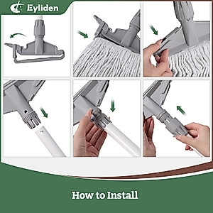 Eyliden 3 Pack Mop Heads Replacement, Universal Commercial Mops for Floor Cleaning, Looped-End Cotton Mop Head Refills for Multi-Surface, Home Industrial Wood Tile