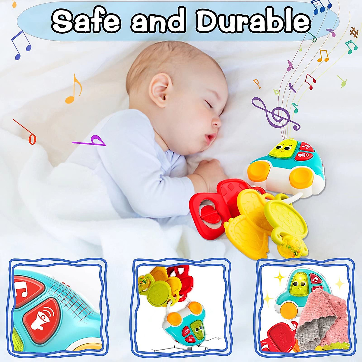 Baby Toys 9-12 Months Baby Musical Toys Rattle Infant Toy for Toddler My First Car Keychain Light up Teething Toy for Baby Keys Baby Interactive Pretend Play Toy Kids Tactile Sensory Toy Gift for Baby
