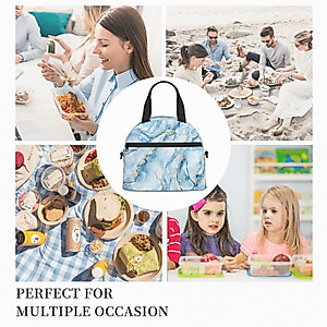 Blue Marble With Gold Glitter Marbling Texture Lunch Bag Reusable Insulated Lunch Tote Bag Lunchbox Container With Adjustable Shoulder Strap For Office Work School Picnic Travel