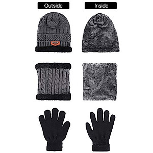 Kids Winter Hat Glove Scarf Sets Knitted Toddler Cap Beanie All Fingers Gloves Mitten Neck Warmer for Boys Girls (Black, Grey)