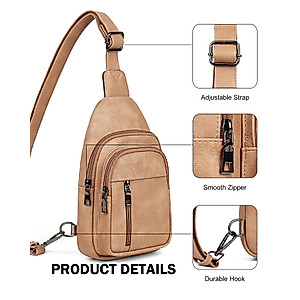 MASINTOR Sling Bag for Women - Crossbody Bags Fanny Pack with Vegan Leather - Adjustable Sling Backack for Travel Camel Brown