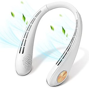 A&F Portable Bladeless Hanging Neck Fan Hands Free Sports Fans, USB Rechargeable Personal Wearable Brushless Motor Leafless Fan with 3 Wind Speeds Mini Necklace Fan for Office Outdoor Travel (White)
