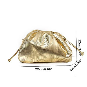 AZWBAG Small Women Dumpling Crossbody Bag Cloud Evening Bag Sparkly Clutch Purses Shoulder Bag Drawstring Strap Crossbody Bag (gold)