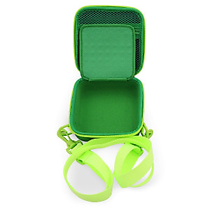 CASEMATIX Green Toy Box Travel Case Compatible with Leapfrog Rockit Twist Handheld Learning Game System - Includes Adjustable Shoulder Strap, Accessory Storage and Rubber Frog Keychain - CASE ONLY