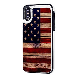 Wood Texture Flag USA Wallet Phone Cases Fashion Leather Design Protective Shell Shockproof Cover Compatible with iPhone X/XS