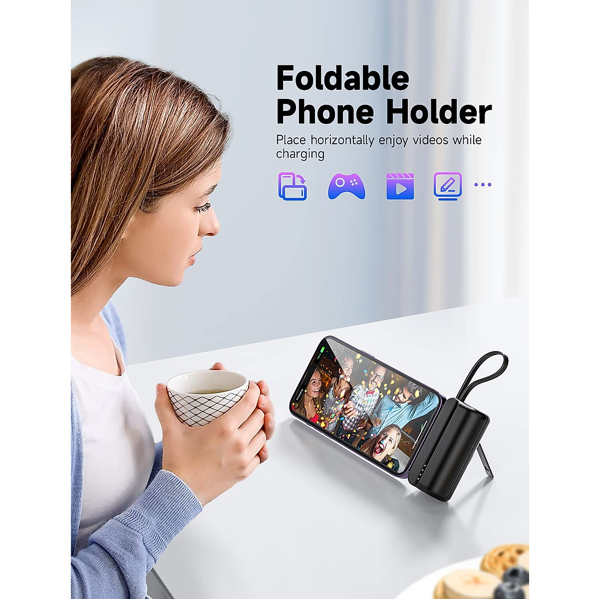 Tiitarn Small Portable Charger, 5000mAh Foldable Power Bank Built in Stand Mini Battery Pack Charger Compatible with i-Phone 14/13/13 Pro Max/12/11/XS/XR/X/8/7(Not USB-C)