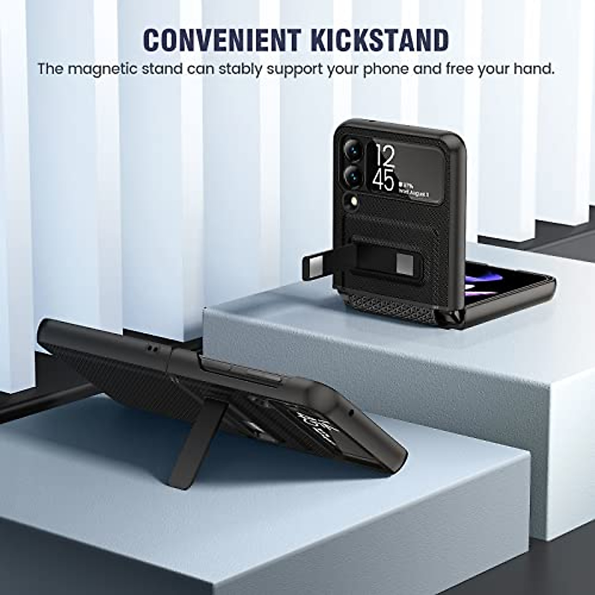 Caka Compatible for Galaxy Z Flip 3 5G Kickstand Case, Z Flip 3 Case with Camera Protector Hinge Protection Wireless Charging Cover Case for Samsung Galaxy Z Flip 3 (Carbon Fiber Black)