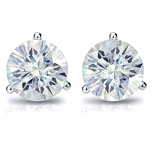 3 1/2 Carat Moissanite Round Stud Earrings for Women in 14k White Gold (J-K, TGW, 8 mm) 3-Prong Martini Push Back by Diamond Wish
