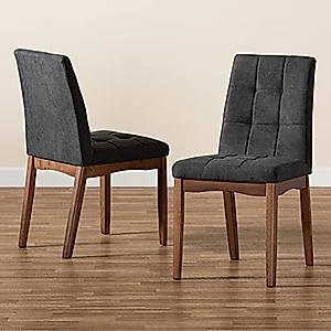 Baxton Studio Tara Dining Chair Set Transitional Dark Grey Fabric Upholstered and Walnut Brown Finished Wood 2-Piece Dining Chair Set