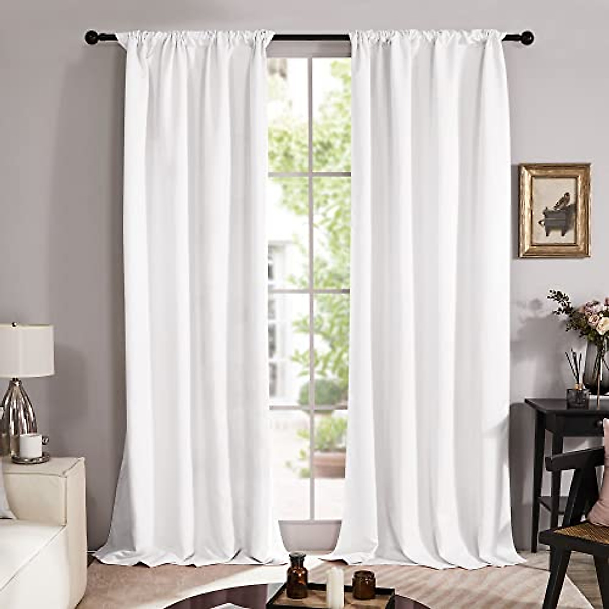 Deconovo White Curtains 84 Inches Long - Full Blackout Curtains for Bedroom, Soundproof White Curtains, Blackout Tab Top Window Curtains (52W x 84L Inch, Pure White, 2 Panels)