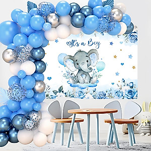 Boy Elephant Baby Shower Decorations Boxes - Baby Blue Balloon Garland Kit,Baby Shower Boxes,It's a Boy Backdrop Tablecloth for Elephant Theme Party Supplies,Baby Shower Wedding Birthday Party