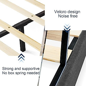Molblly Twin Bed Frame with Upholstered Headboard, Strong Frame and Wooden Slats Support, Non-Slip and Noise-Free, No Box Spring Needed, Easy Assembly, Dark Grey