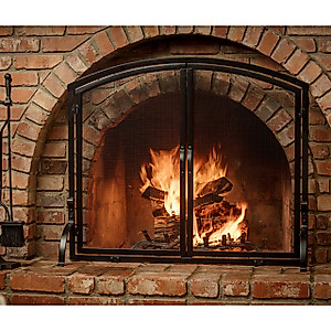 UniFlame, S-1064, Large Single Panel Black Wrought Iron Fireplace Screen with Doors