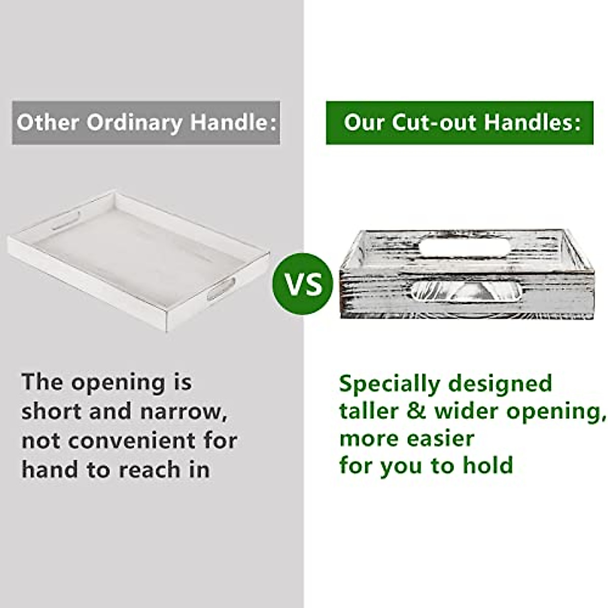 16 x 11 Inches Solid Wood Serving Tray with Handles,Classic Tea Coffee Table Tray Breakfast Tray Wooden Decorative Ottoman Tray Serve for Snack Food Meals Kitchen Party Bar White Rectangle