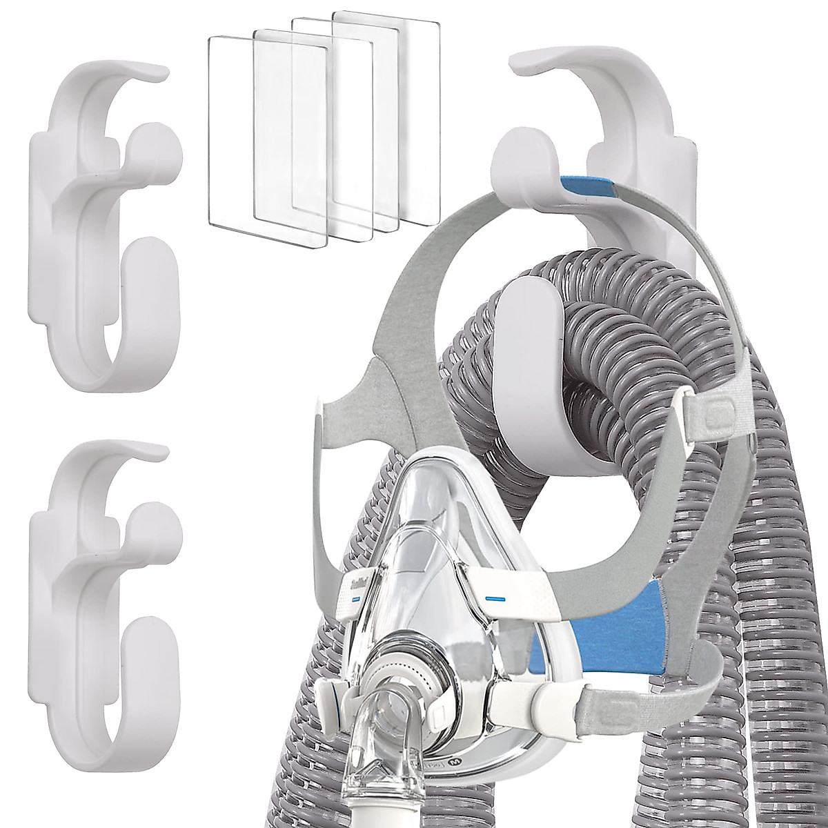 coceyese 2Pcs CPAP Mask Hose Holder Hanger with Anti Unhook Feature, CPAP Hose Hanger Tubing Organizer&CPAP Headband Hook Combined for Keeping Tube from Leakage and Intertwine