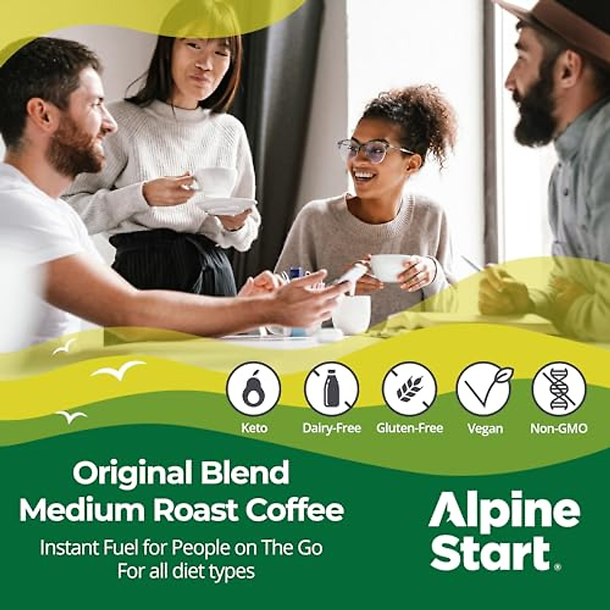 Alpine Start Premium Instant Coffee, Medium Roast Coffee, Original Blend Arabica Coffee, Dairy, Soy & Gluten Free, 8 count, 0.74 oz (Pack of 1)
