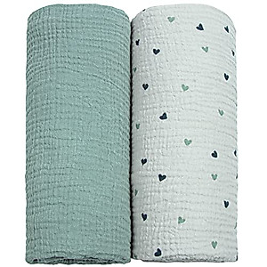 Lulu moon Muslin Swaddle Blanket Baby Receiving Blankets Neutral, 2 Pack, Sage