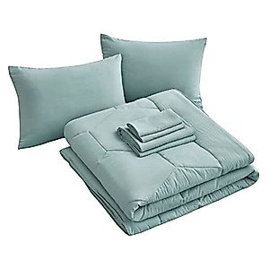 Chezmoi Collection Piper Twin Bed in a Bag 5-Pieces Honeycomb Geometric Hexagon Quilted Soft Washed Double Brushed Microfiber Comforter with Sheets Lightweight All Season Bedding Set (Twin, Aqua)