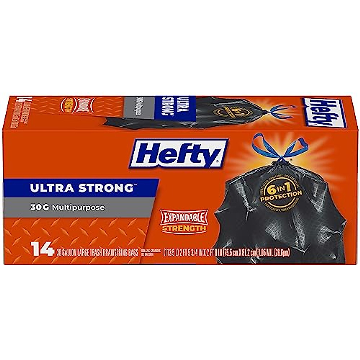 Hefty Ultra Strong Multipurpose Large Trash Bags, Black, Unscented, 30 Gallon, 14 Count