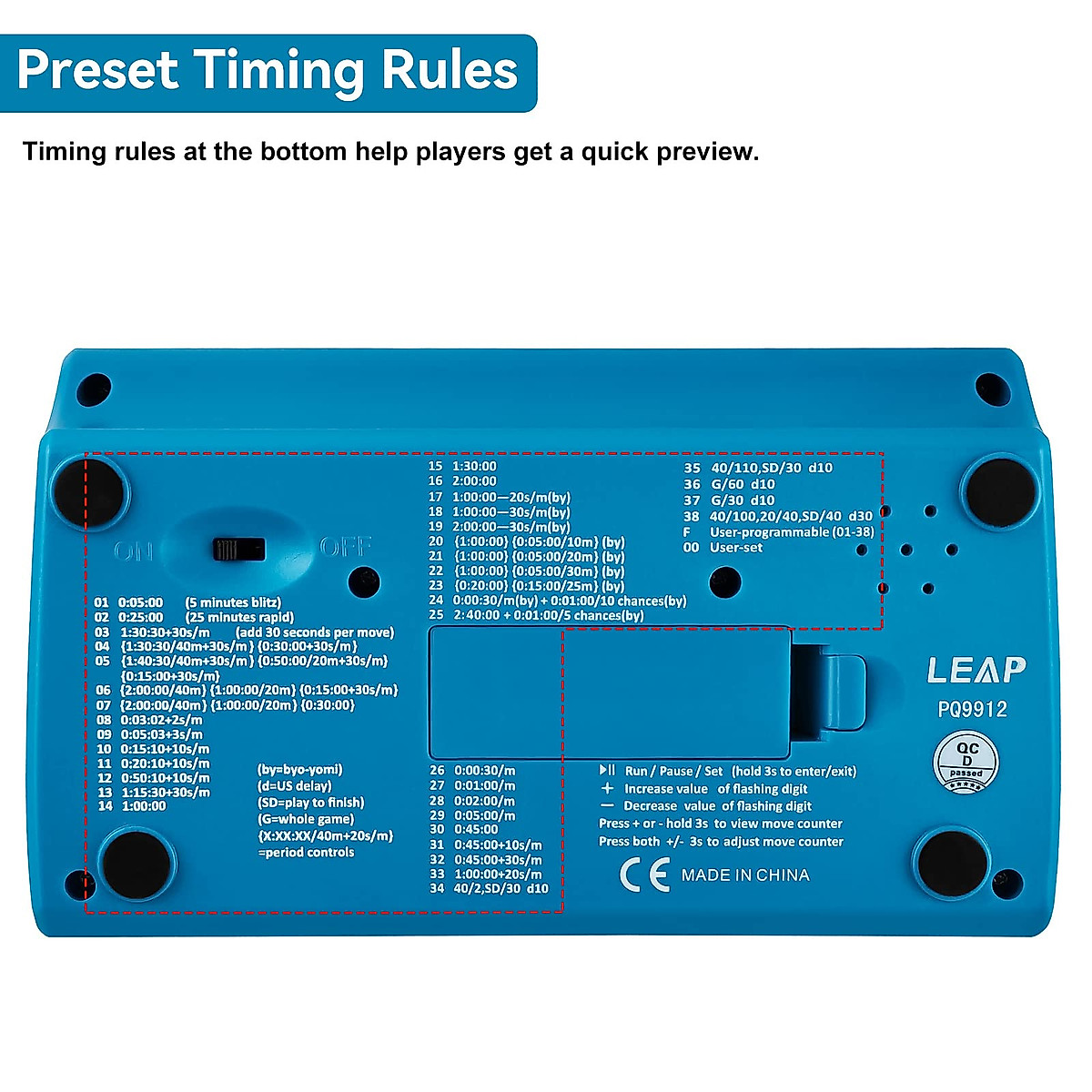 LEAP Chess Clock Advanced Digital Chess Timer with 7 Type 38 Timing Set Modes Including Single or Multi Period Countdown Restricted Moves or Time Function