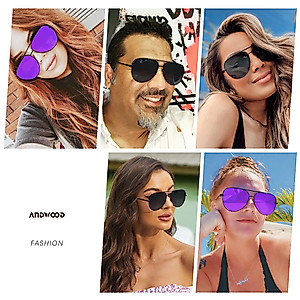 ANDWOOD Oversized Aviator Sunglasses for Women Big Large UV Protection Fashion Sun glasses UV Protection Black Mirrored Purple Shades