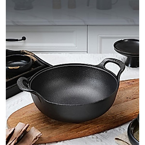 Firequasar Cast Iron Wok with Loop Handle, Large Wok Stir with Dual Handle, Pre-Seasoned Woks & Stir-Fry Pans (11" inch)