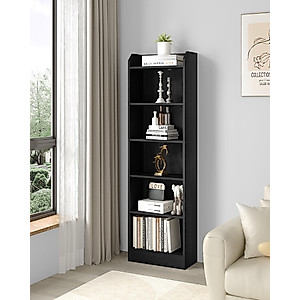 Hzuaneri 6-Tier Bookshelf, 66.7 Inches Floor Standing Bookcase, Display Storage Shelf, Corner Shelf, Home Decor Furniture for Home Office, Living Room, Bedroom, Black 02904XBC