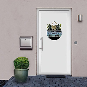 TYmall Retro Hot Tub Sign Funny Farmhouse Life is Better in The Hot Tub Wooden Hanging Sign Rustic Retro Wall Art Decor for Home Decoration 11Inch