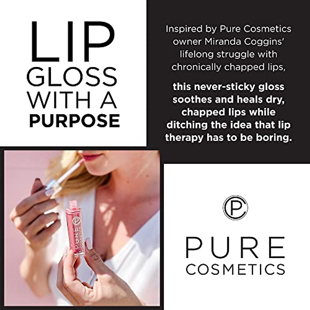 Pure Cosmetics Pure Illumination Lip Gloss - LED-lit Applicator w/Side Mirror - Non-Sticky, Moisturizing & Hydrating Lip Glosses - Soothes & Protects Dry Chapped Lips (Classy)