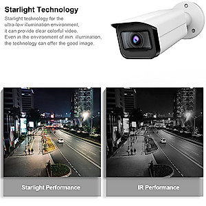 Starlight 8MP Poe Camera, 5X Optical Zoom with 196ft Night Vision, Audio Alarm in/Out Ports for Two-Way Audio Instant Alarm, SD Card Slot,WDR,IP67, 4K Security IP Camera(NO Logo)