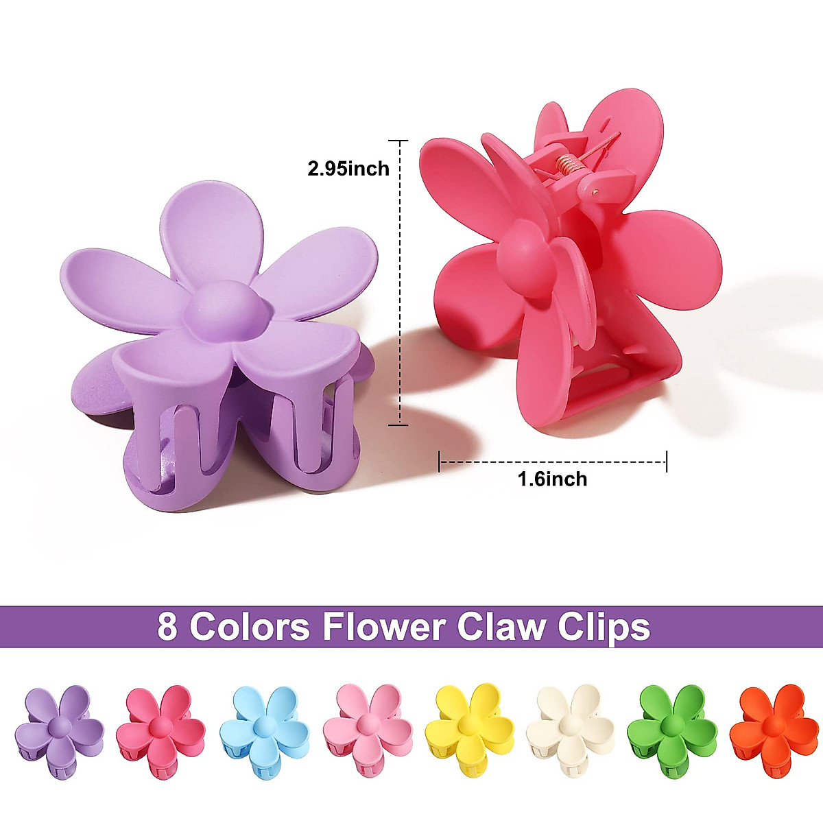 Tyfthui 8 Pieces Flower Hair Clips, Matte Daisy Hair Claw Clips, 8 Colors Cute Hair Clips, Non-Slip Strong Clips for Women's Thick and Thin Hair, Women's Hair Accessories, Gifts for Girls (Color A)