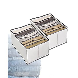 2 Packs Wardrobe Clothes Organizer with Upgraded PP Support Board | Foldable 7-Grid Closet Drawer Divider Organizers | Washable Clothes Storage Organizer for Jeans, Pants, T-shirts, Leggings (Gray)