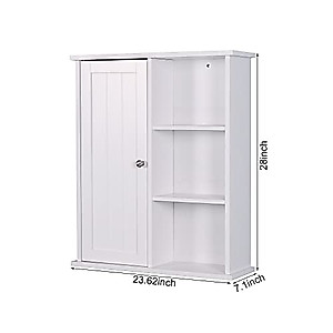 GEDELITE Bathroom Wall Cabinet with Shelves and Door, Wooden Storage Cabinet Over Toilet Space, White Medicine Cabinet for Bathroom, Kitchen, Bedroom.