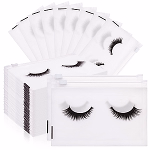 Noverlife 100PCS Eyelash Makeup Bags, Lash Bags for Clients, Waterproof Plastic Makeup Bags, Toiletry Makeup Pouch Cosmetic Lash Bags with Zipper, Eyelash Aftercare Bags Eyelash Cases Cosmetic Pouches