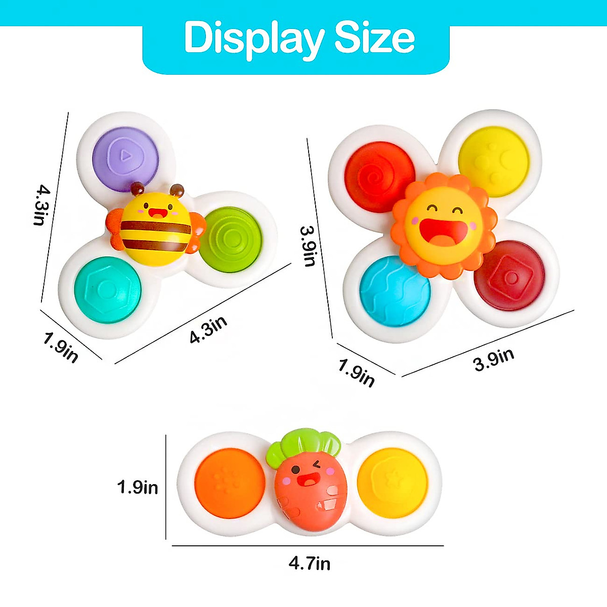 NAODONGLI 3PCS Suction Cup Toy for Baby 12-18 Months Spinning Sensory High Chair Toys Car Window Airplane Travel Toys First Birthday Easter Gift for Toddlers 1 2 3 Year Old Boys Girls