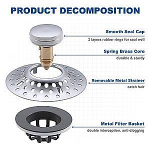 Tmay Bathtub Stopper - Foot-Operated Bath Tub Drain Hair Catcher | Sink Stopper Bathroom Drain, Bathtub Overflow Drain, Shower Laundry Kitchen Washbasin Accessories