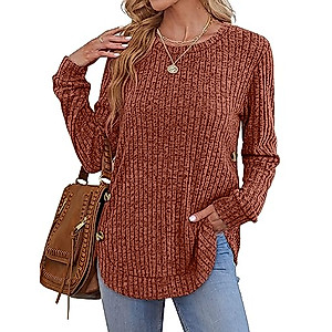 WIHOLL Fall Clothes for Women 2023 Tunic Sweaters Long Sleeve Shirts for Women Caramel M