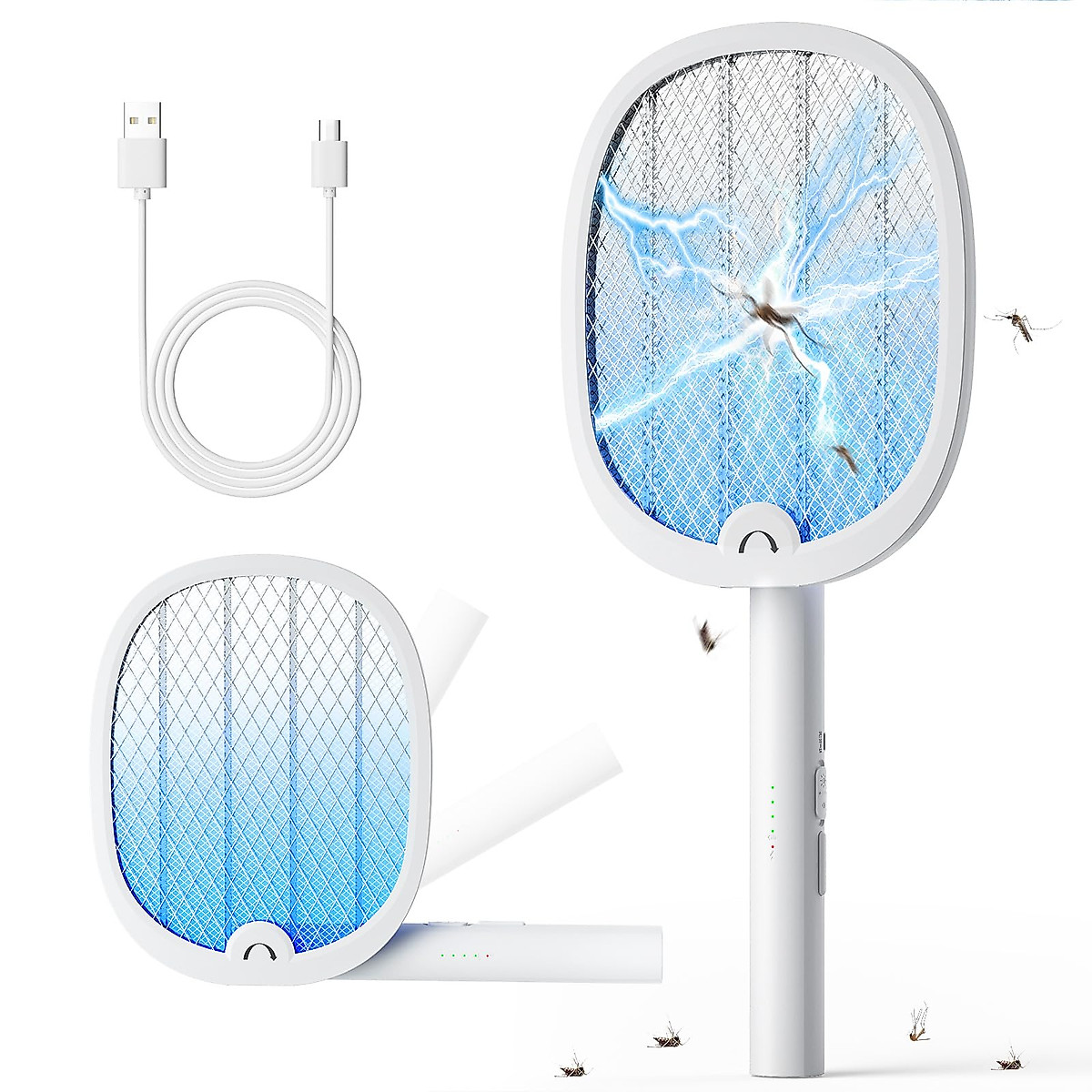 YISSVIC Electric Fly Swatter Foldable Bug Zapper Racket 2 in 1 Mosquito Killer with Purple Attractant Light Rechargeable 1800mAh for Indoor Home Backyard Patio Camping