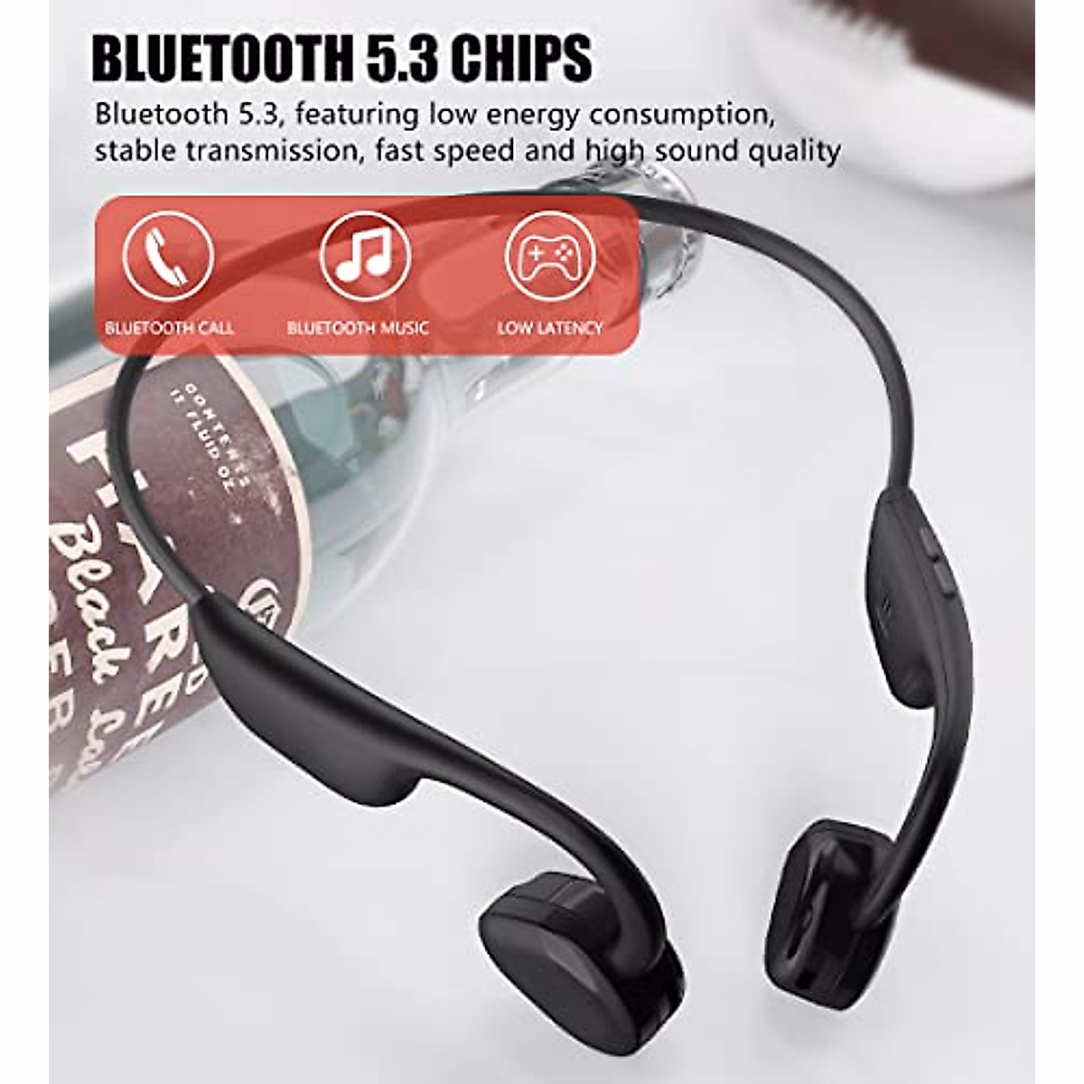 Open Ear Bone Conduction Headphones, Ougngrn Wireless Air Conduction Sport Earphones, Over-Ear Bluetooth 5.3 Lightweight Sweatproof Sports Headset for Running, Bicycling, Hiking,Work Out,Office(Black)