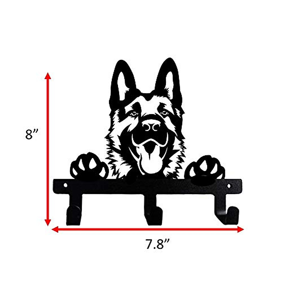 German Shepherd Portrait Shaped Black Coated Metal Wall Leash Key Hook for Kitchen Bathroom Bedroom Garage Mud Room