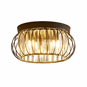 BUXVRCS Modern Crystal Chandelier, 4-Light Flush Mount Ceiling Light Fixtures, Overhead Light Fixture Black Ceiling Lamp for Hallway Bedroom Bathroom Living Room Kitchen G9 Socket