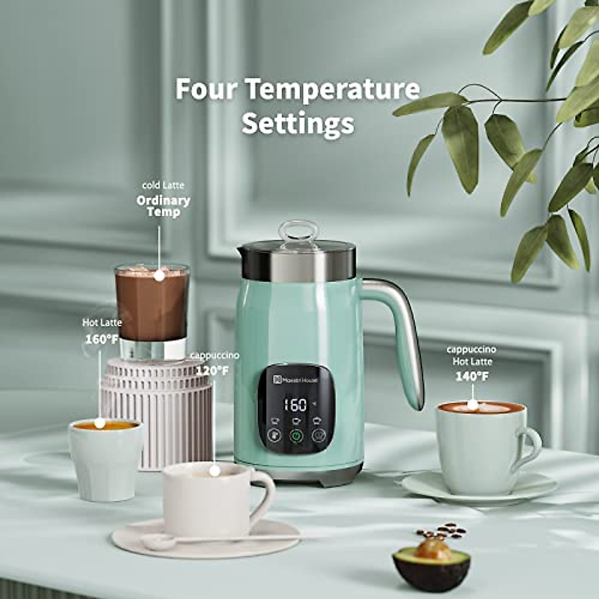 Maestri House Milk Frother, Variable Temp and Froth Thickness Milk Frother and Steamer, 14.1OZ/400ML Smart Touch Control Foam Maker, Memory Function for Latte, Warm Milk, Hot Chocolate