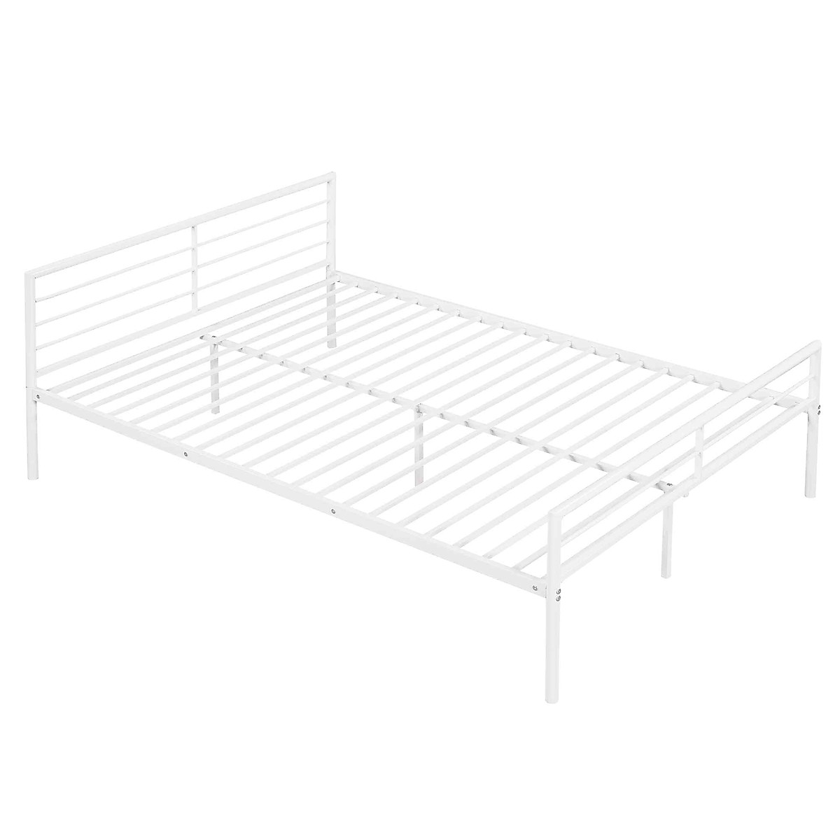 ATY Metal Bunk Beds Twin Over Full Size, L Shaped Steel Bedframe w/Desk & Built-in Ladder and Full-Length Guardrail, No Box Spring Needed, White